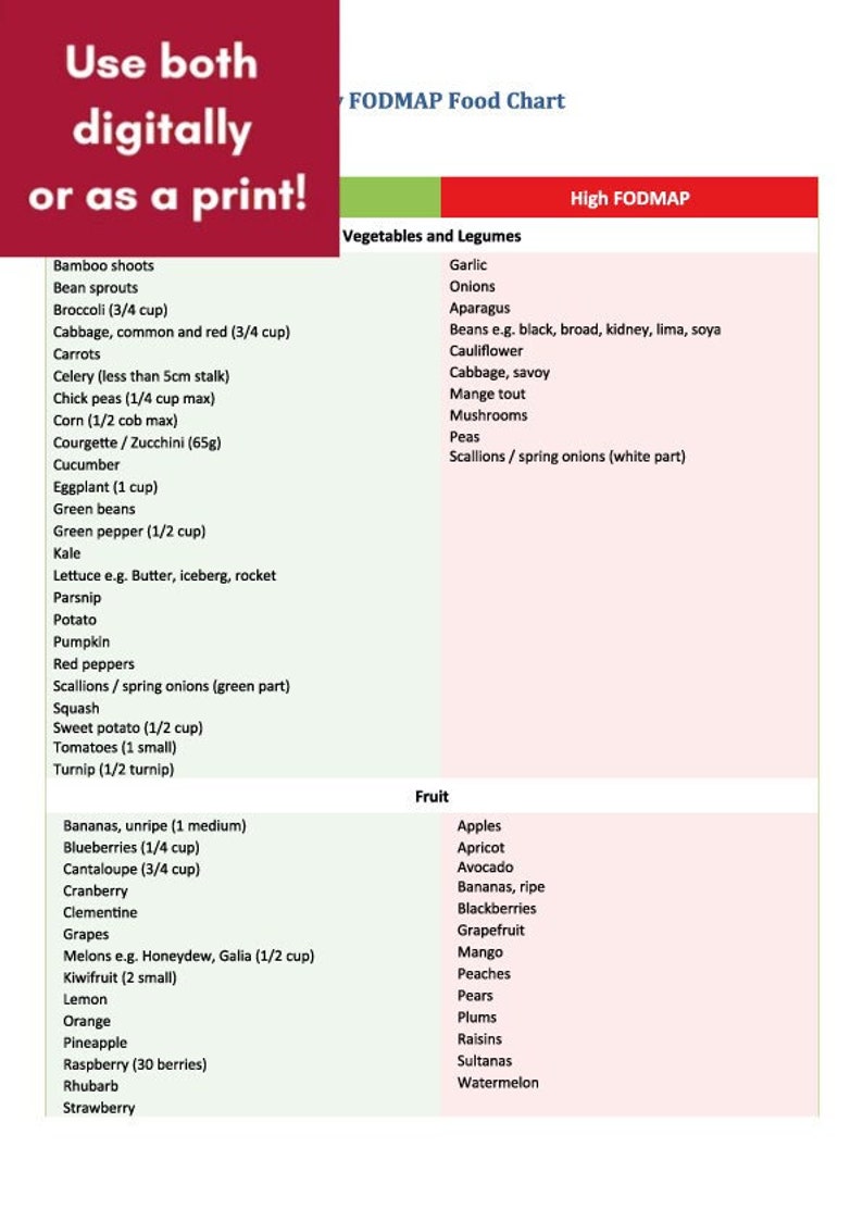 Diet Food Guide, Low and High FODMAP Grocery List, IBS Food List, Food ...