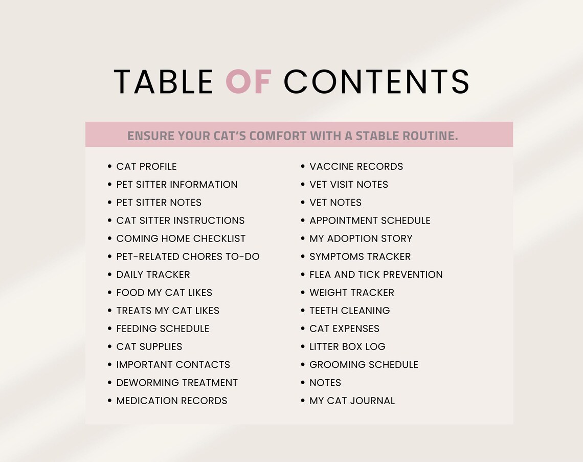 Cat Care Planner Printable | Pet Care Printable Planner | Printable Cat ...