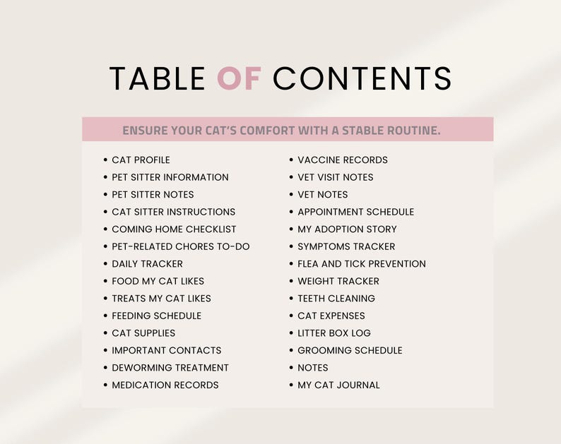 Cat Care Planner Printable | Pet Care Printable Planner | Printable Cat ...