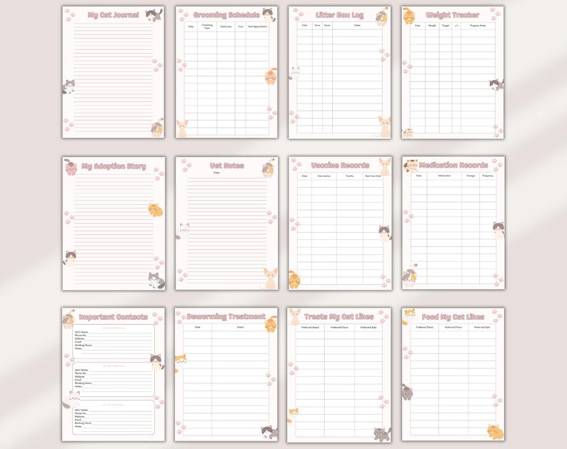 Cat Care Planner Printable | Pet Care Printable Planner | Printable Cat ...