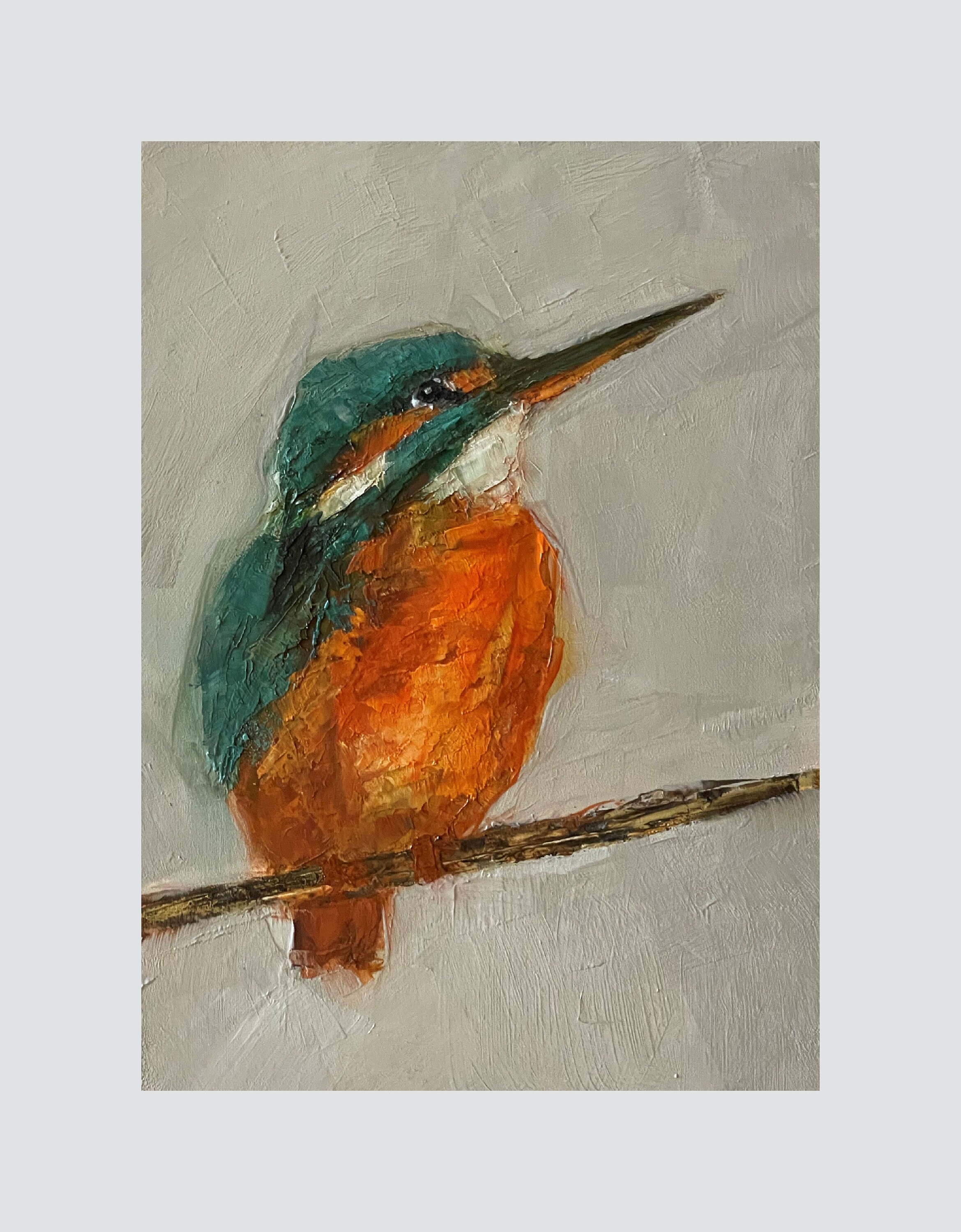ORIGINAL OIL KINGFISHER Bird Art Painting 5 X 7 Oil on Panel Colette ...
