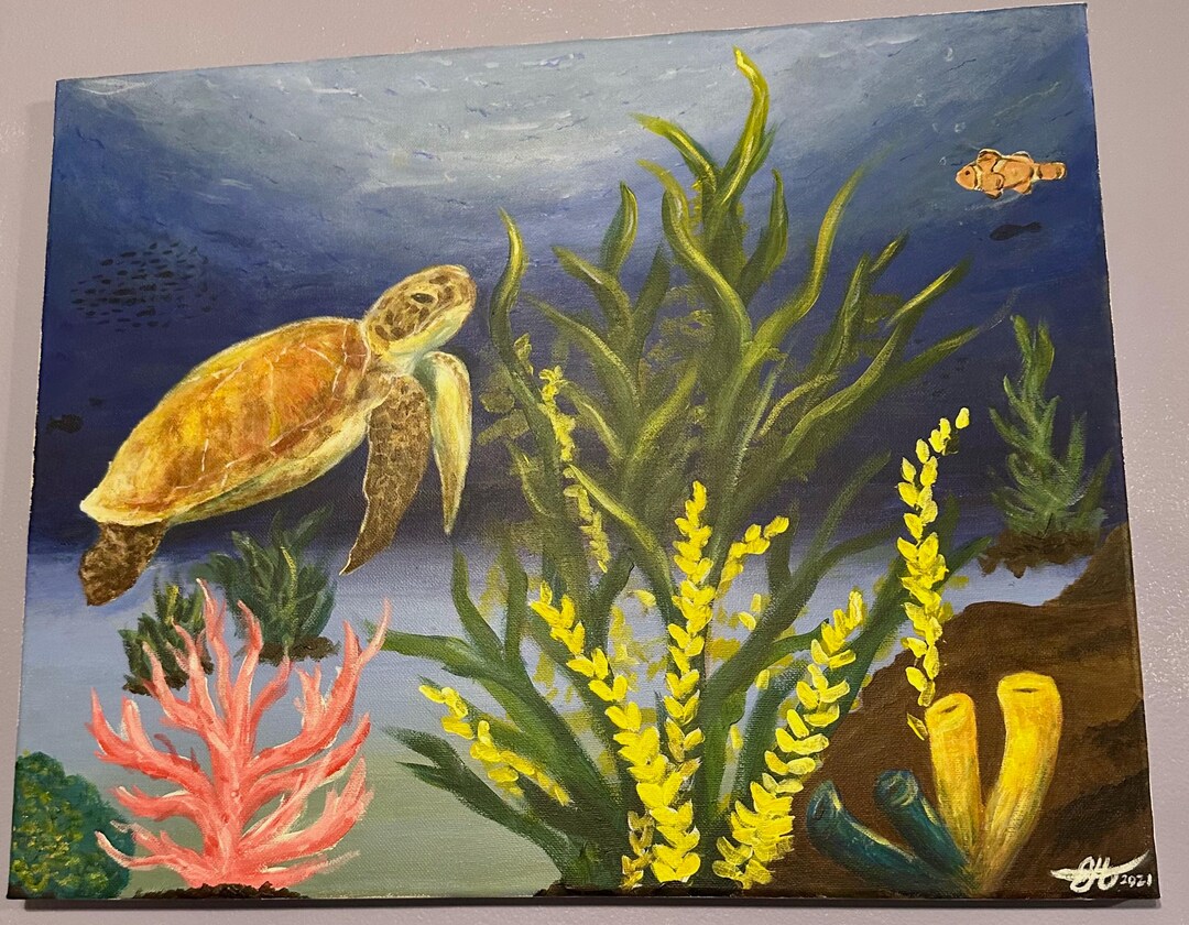 Hand-painted Sea Turtle Artwork Unique Ocean-inspired Wall Art, Coastal ...