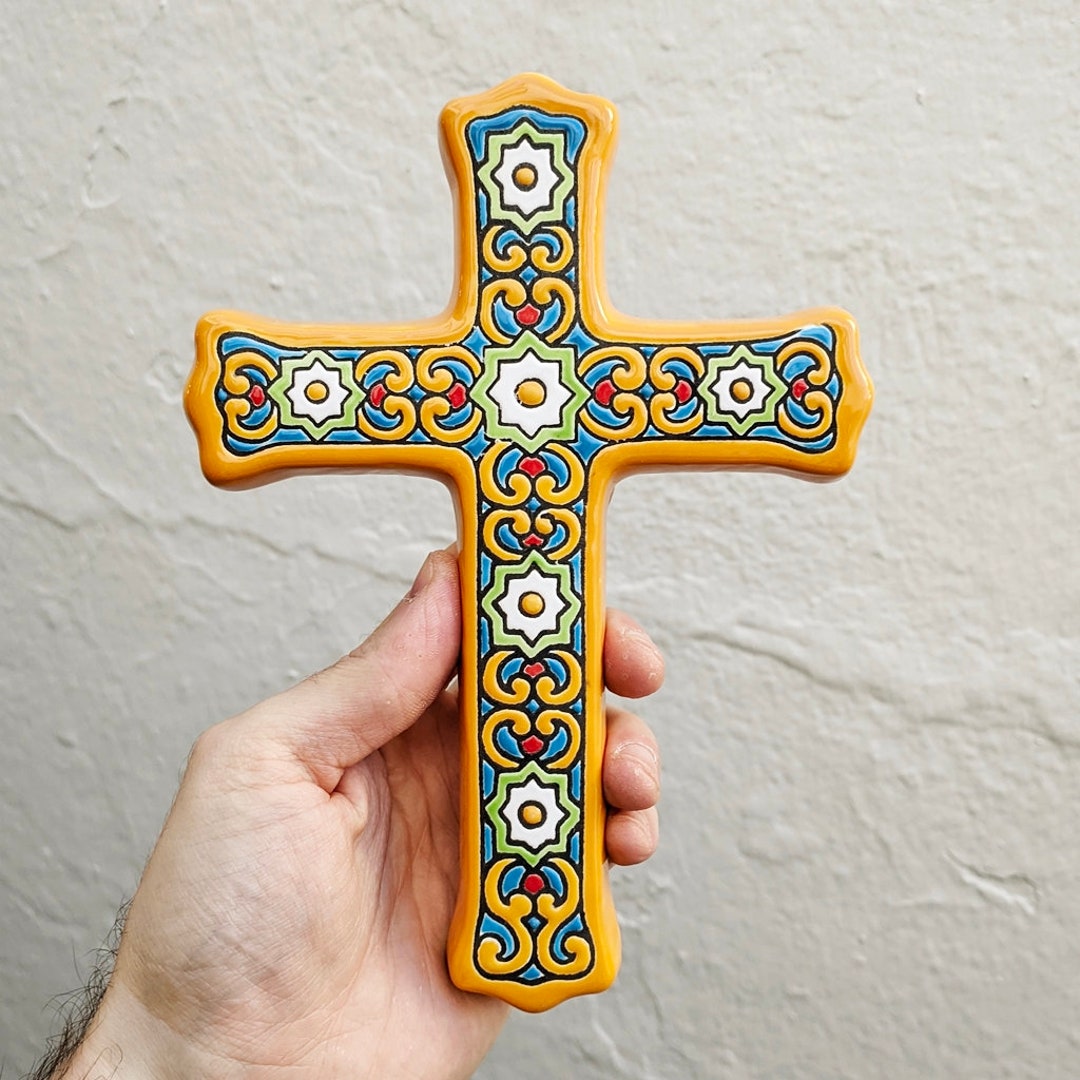 Hand-glazed Ceramic Cross 21cm. 8 Seville Andalucia Spain Andalusian ...