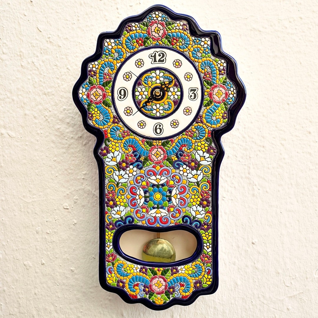 47cm 18.5 Spanish Ceramic Clock with Pendulum Hand-glazed in Seville ...