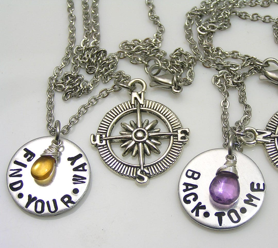 Matching Necklaces With Birthstones, Hand Stamped, 'find Your Way ...