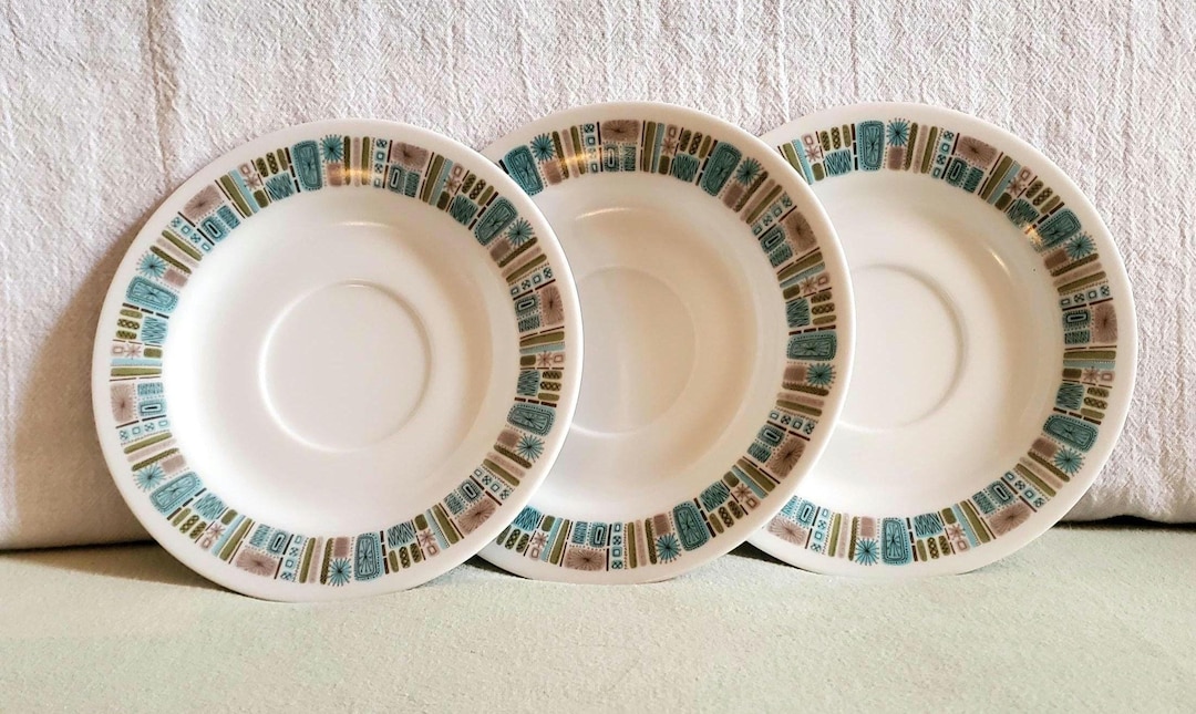 Vintage Texas Ware Saucers - Rare Atomic Mayan Pattern (J-5) - Mid ...