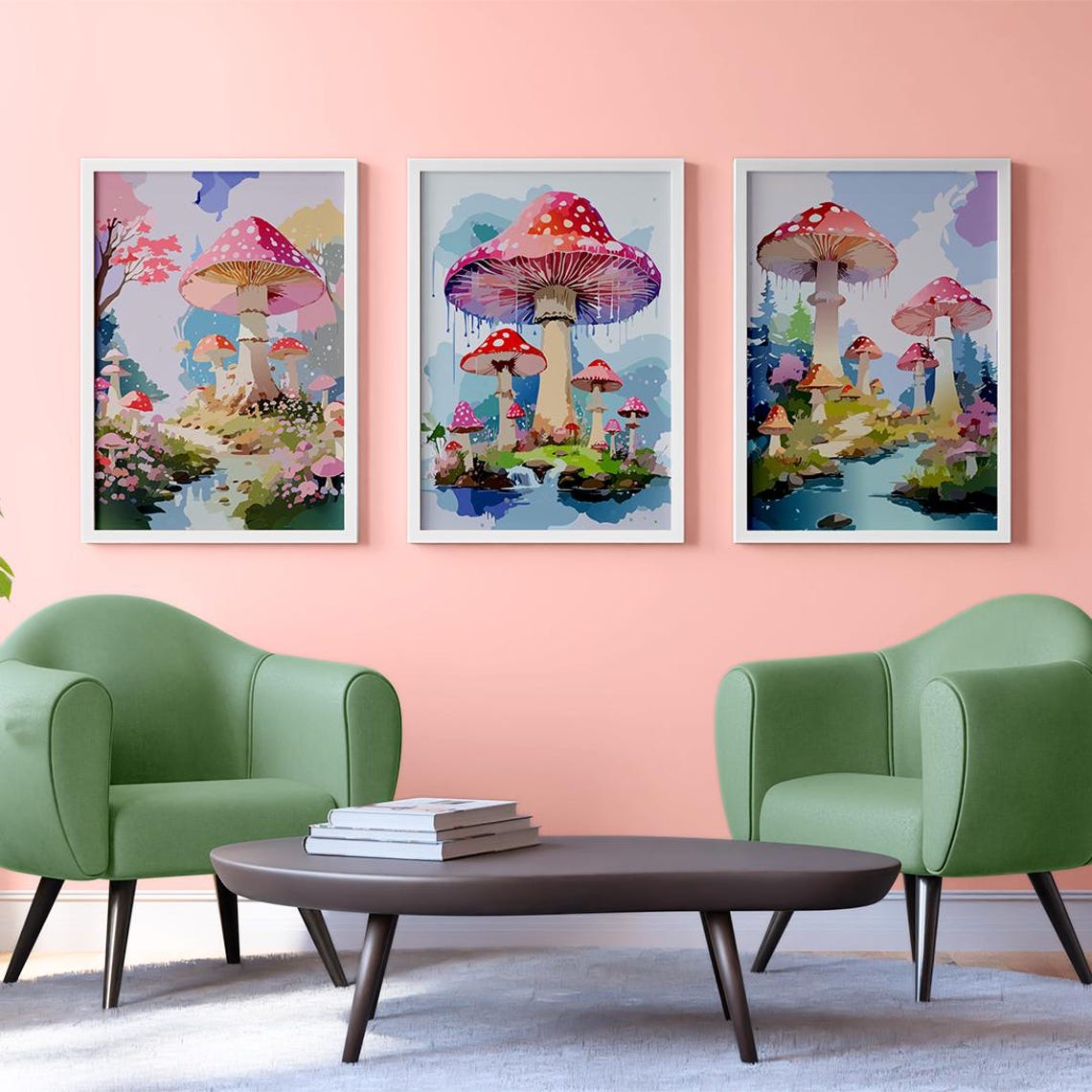 Set of 6 Mushroom Posters, Printable Retro Wall Art, Mushroom Decor ...