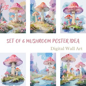 Set of 6 Mushroom Posters, Printable Retro Wall Art, Mushroom Decor ...