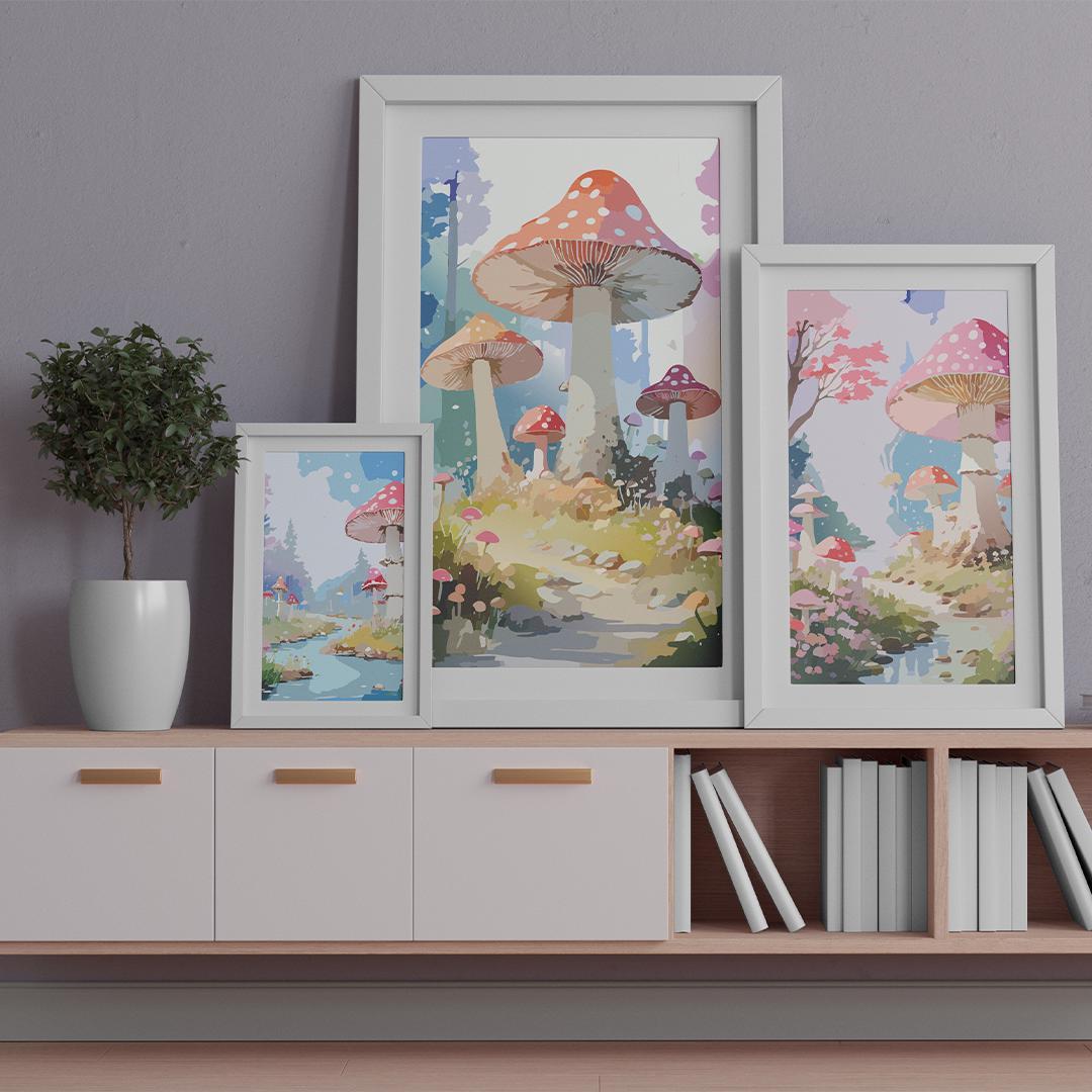 Set of 6 Mushroom Posters, Printable Retro Wall Art, Mushroom Decor ...