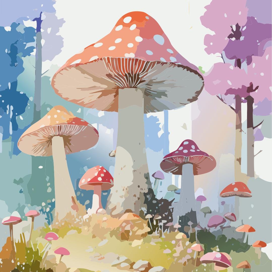 Set of 6 Mushroom Posters, Printable Retro Wall Art, Mushroom Decor ...