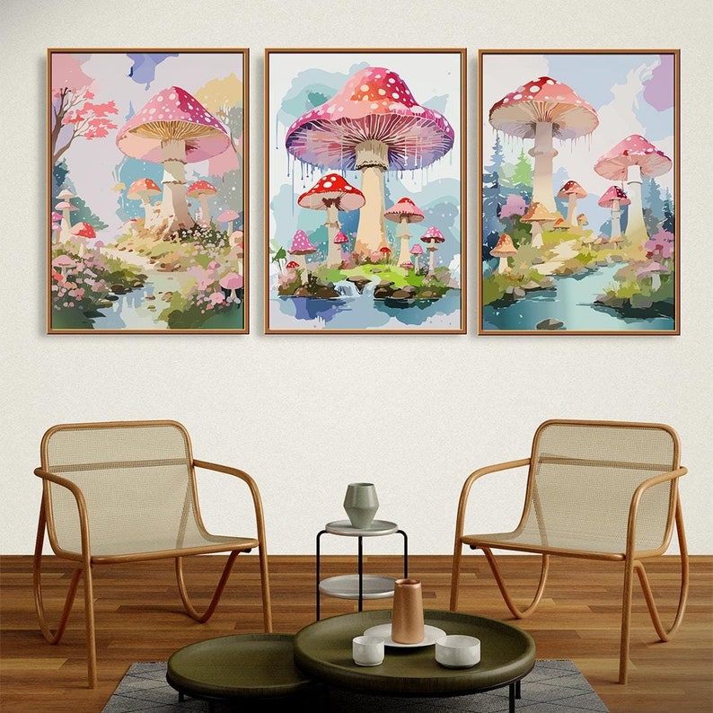 Set of 6 Mushroom Posters, Printable Retro Wall Art, Mushroom Decor ...