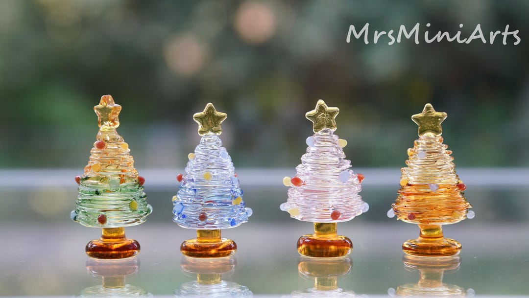 Handmade Glass Mini Christmas Tree: Tiny Holiday Decor/glass Christmas ...