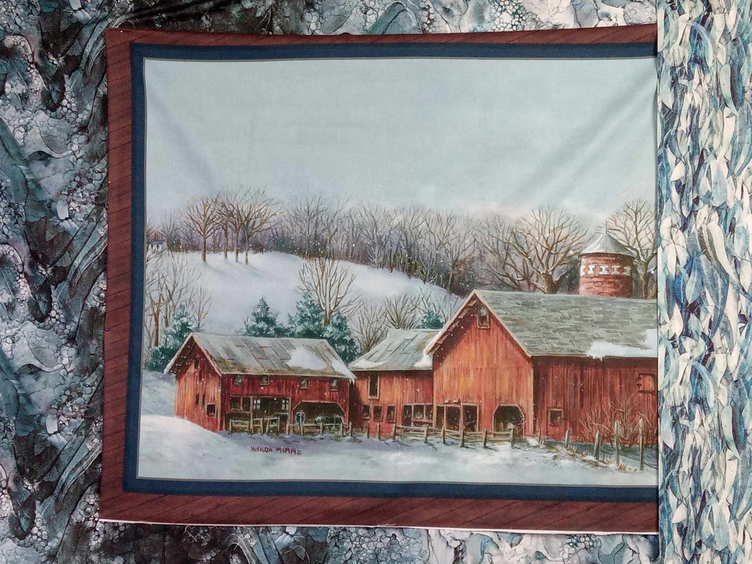 Barn Fabric quilt Kit Panel Old Winter Barn Quilt Panel Kit old Barn ...