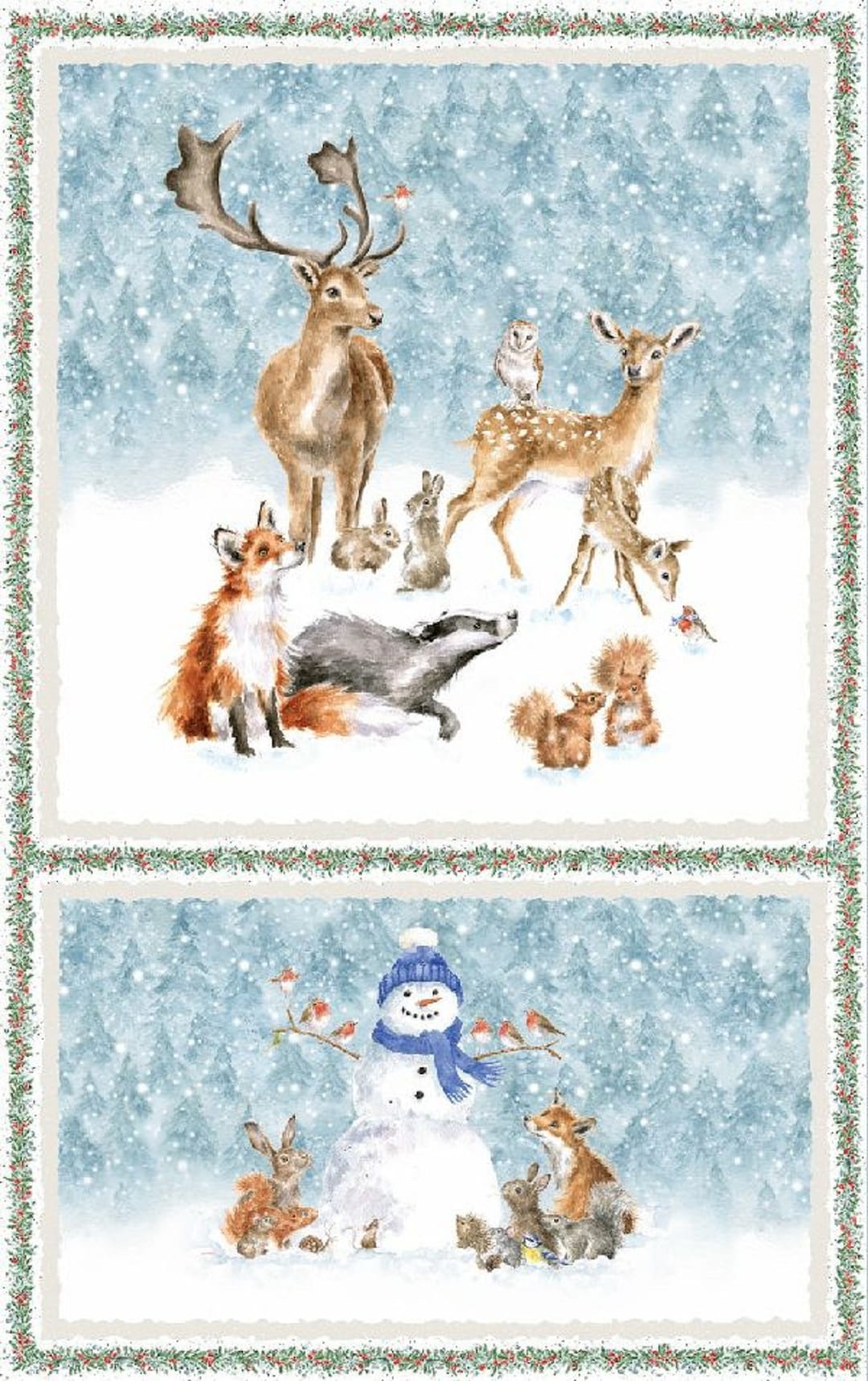 Animal Fabric Panel - Baby Deer Fabric Panel - Maywood One Snowy Day ...