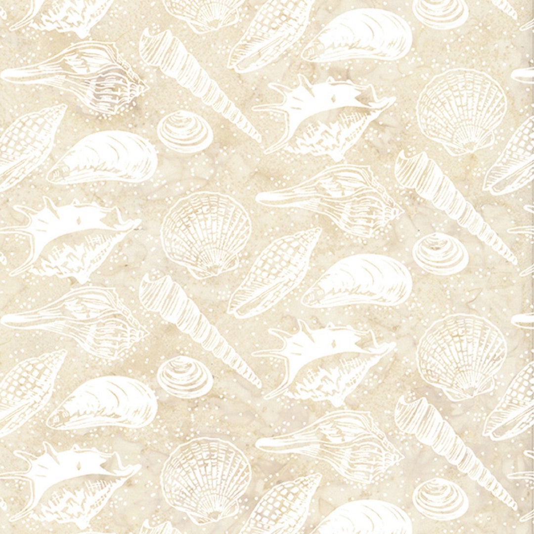 Seashell Batik Cotton Fabric Along the Shore-batik seashells Papyrus ...