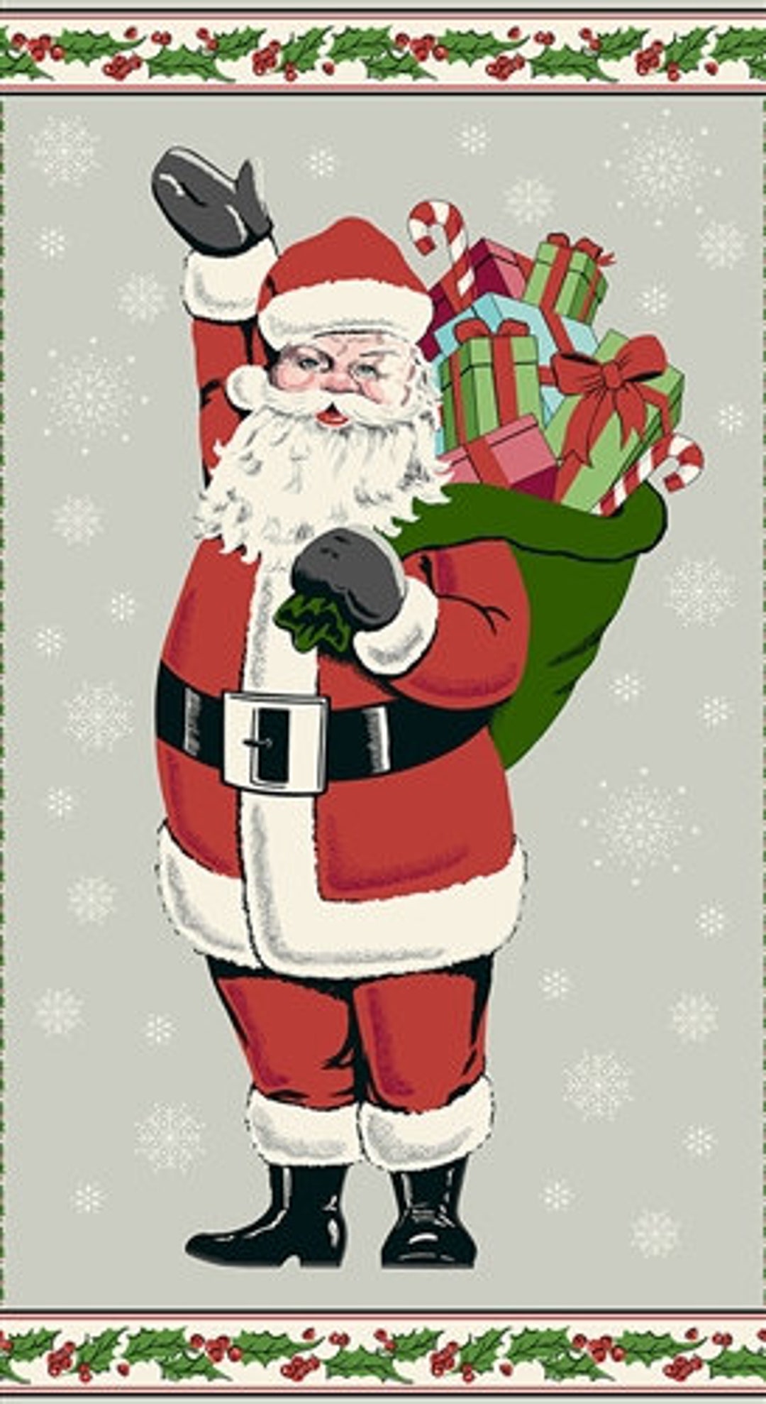 Retro Gray Hoho Santa Quilt Panel - Andover Fabrics - Vintage Christmas ...
