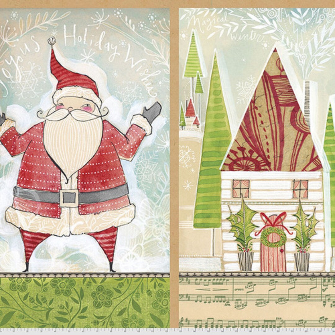 Christmas Fabric - Santa Fabric Panel. Joy Wishes Christmas Fabric for ...