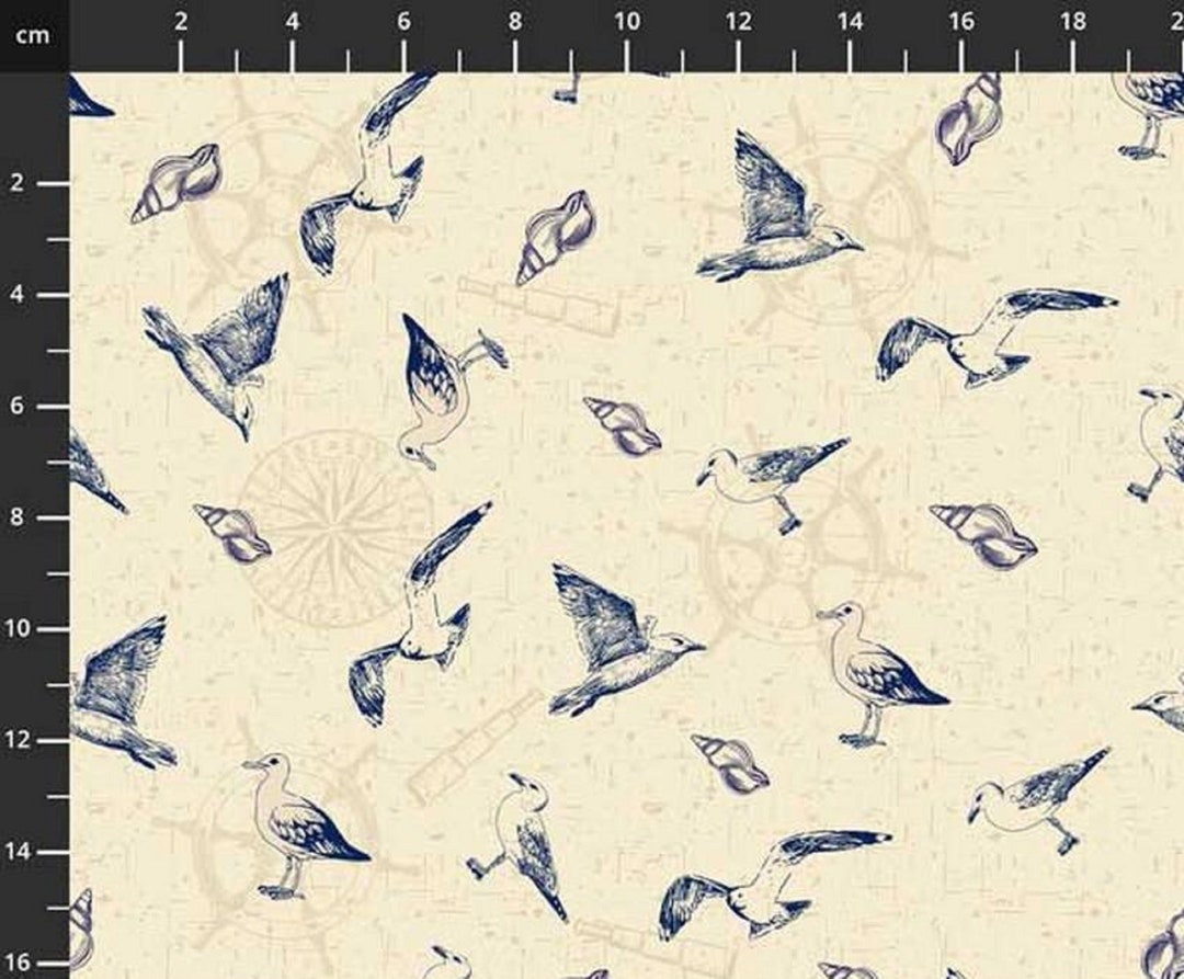 Seagull Cotton Fabric-shells Fabric - Quilting-sewing Beach Fabric- My ...