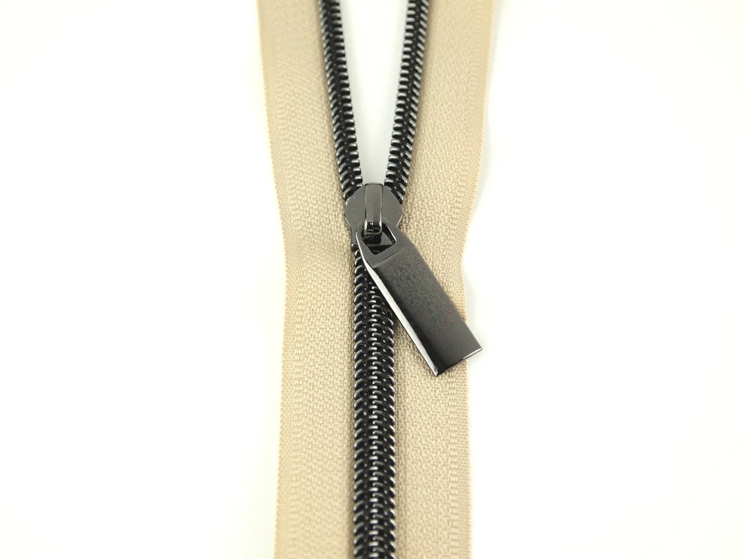 Beige Nylon Coil Zipper: #3, 3 Yards, Gunmetal Pulls - Etsy