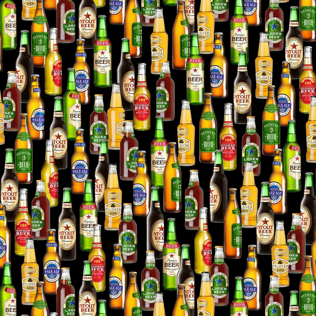 Beer Fabric Tasting Black Beer Bottles Cotton Fabric C1107-BLACK ...