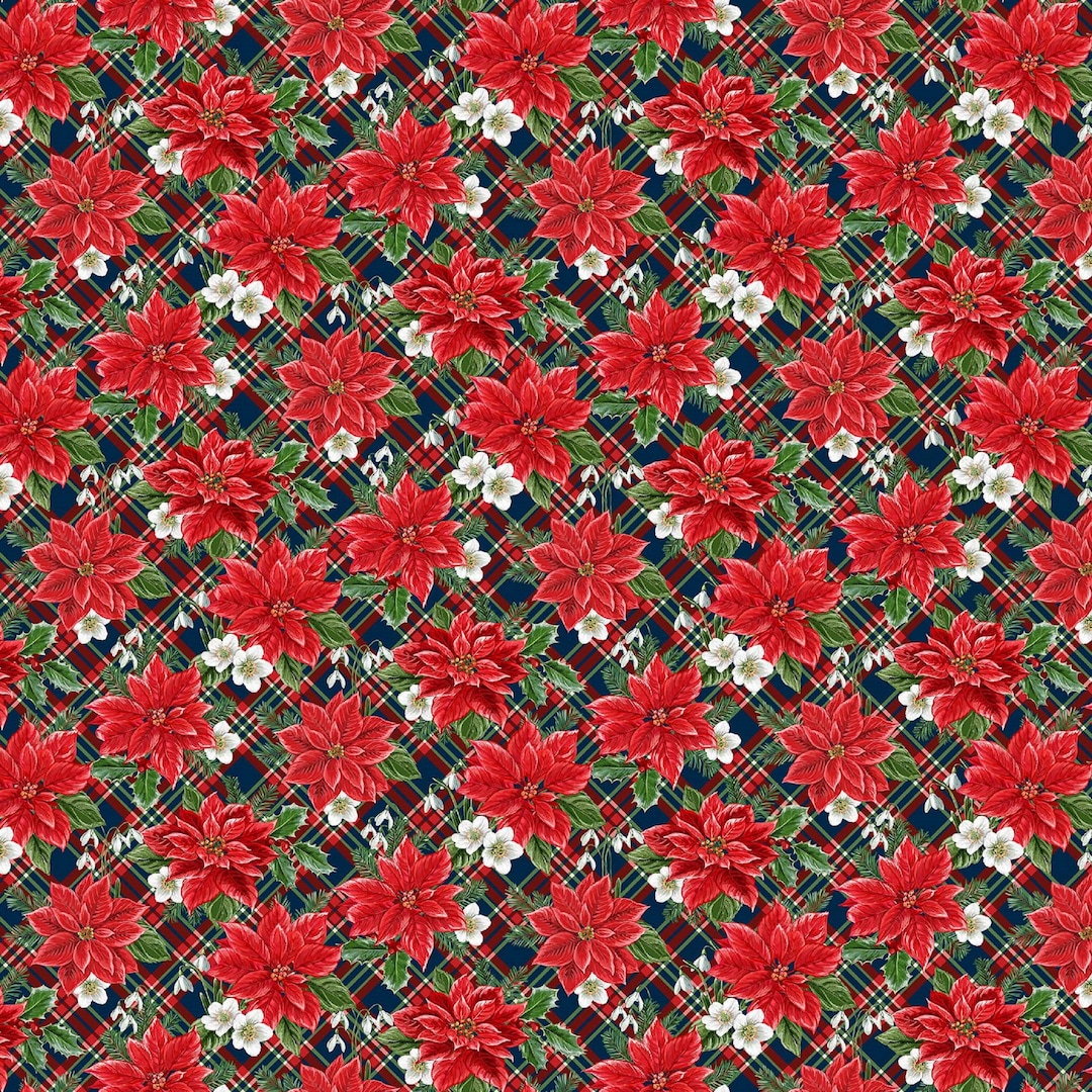 Christmas Cotton Fabric Poinsettia Quilt Fabric Christmas Traditions ...