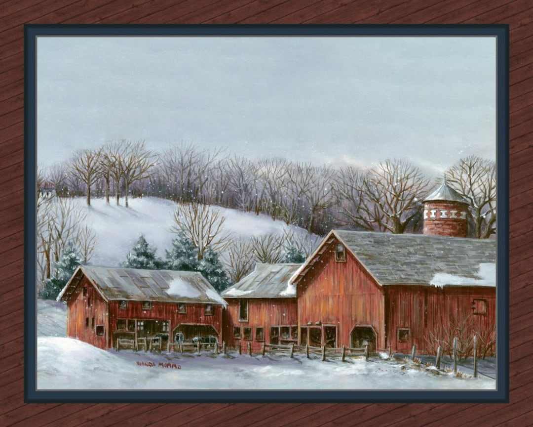 Red Barn Fabric Panel Winter Fabric Panel Quilt Panel Minnesota Barn ...