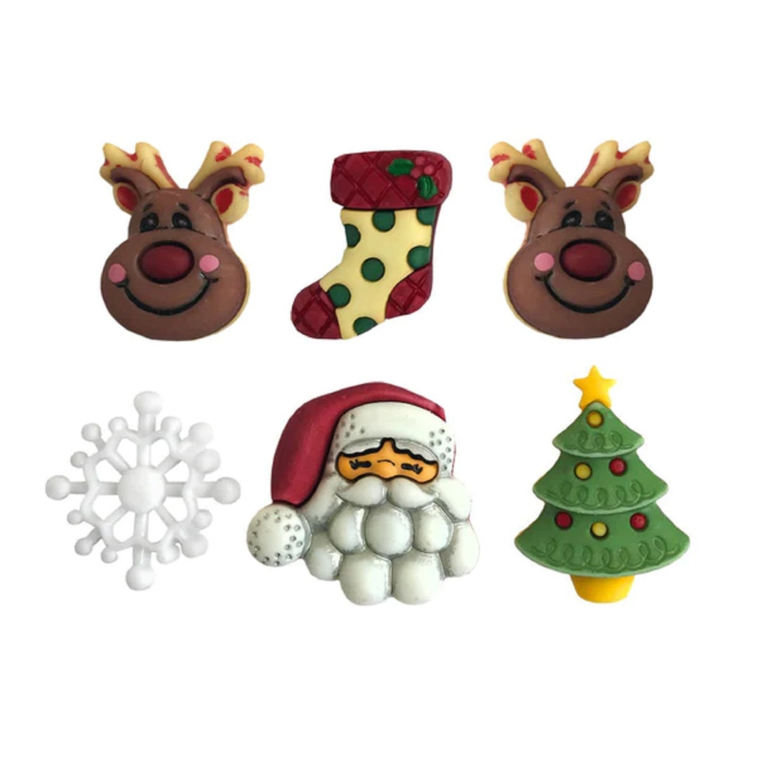 Christmas Shank Buttons: Reindeer, Santa, Tree - 6 Pcs - Etsy