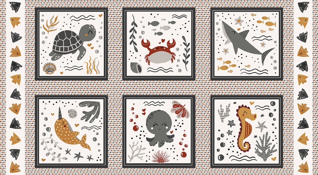 Ocean Fabric quilt Panel Ocean Animals Water Babies Blocks Small Block ...