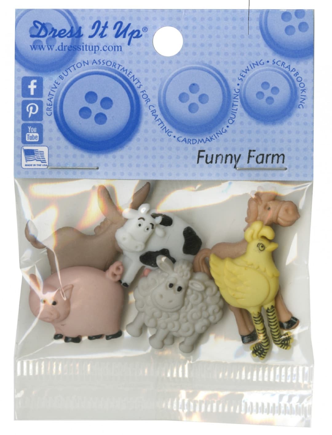Animal Buttons -funny Farm Button Pack # JBT-466 Dress It up Buttons ...