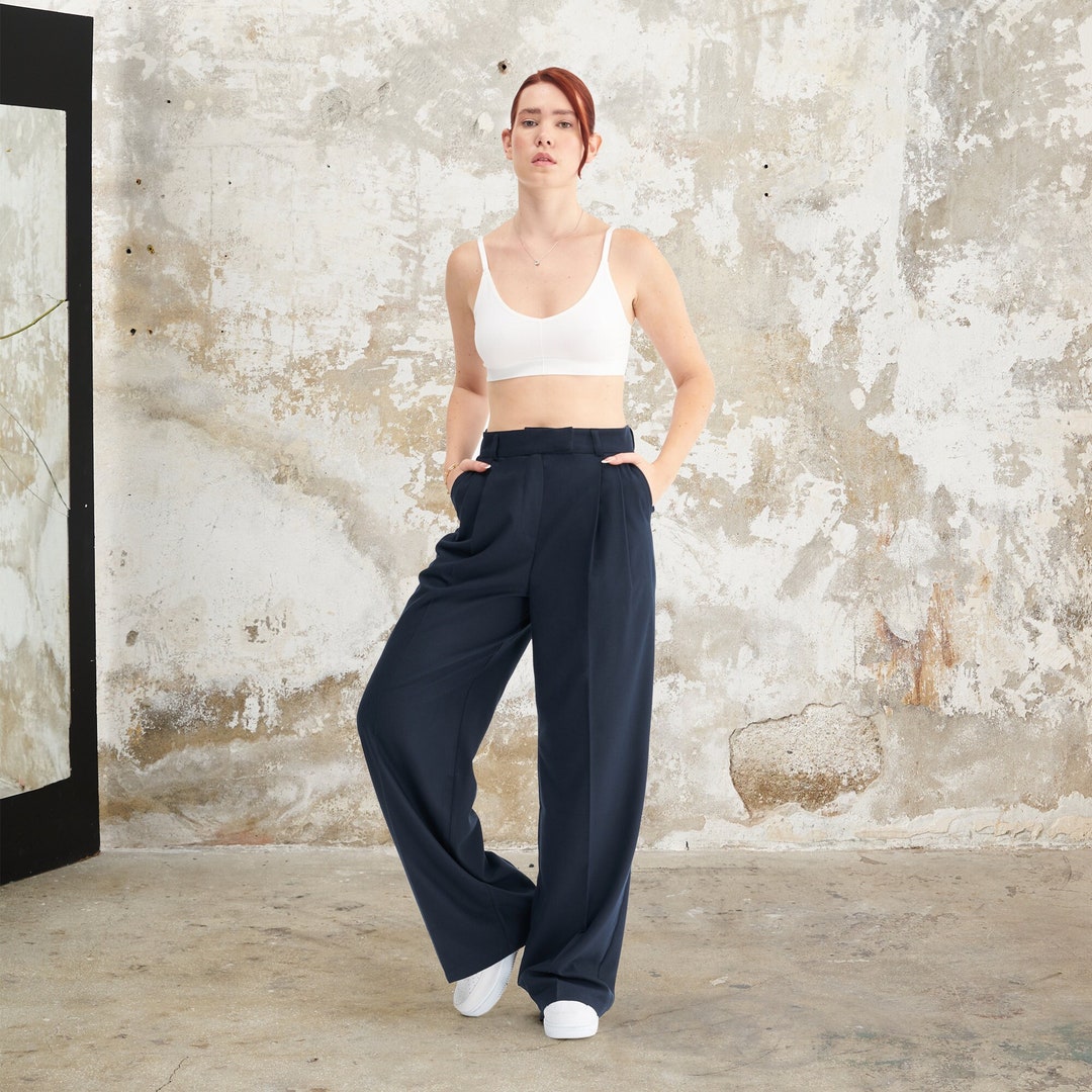 Dark Blue Palazzo Pants for Women Wide Leg Women Pants High Waisted ...