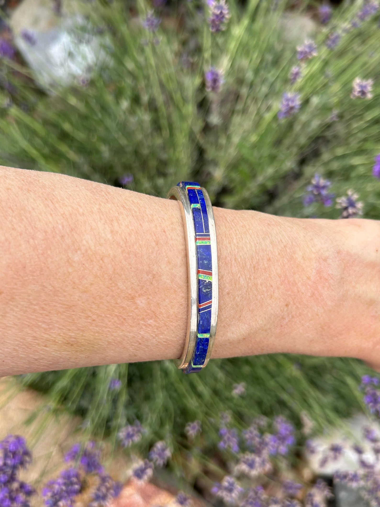 Navajo Multi-stone Inlay Bracelet Lapis Lazuli Coral Opal - Etsy