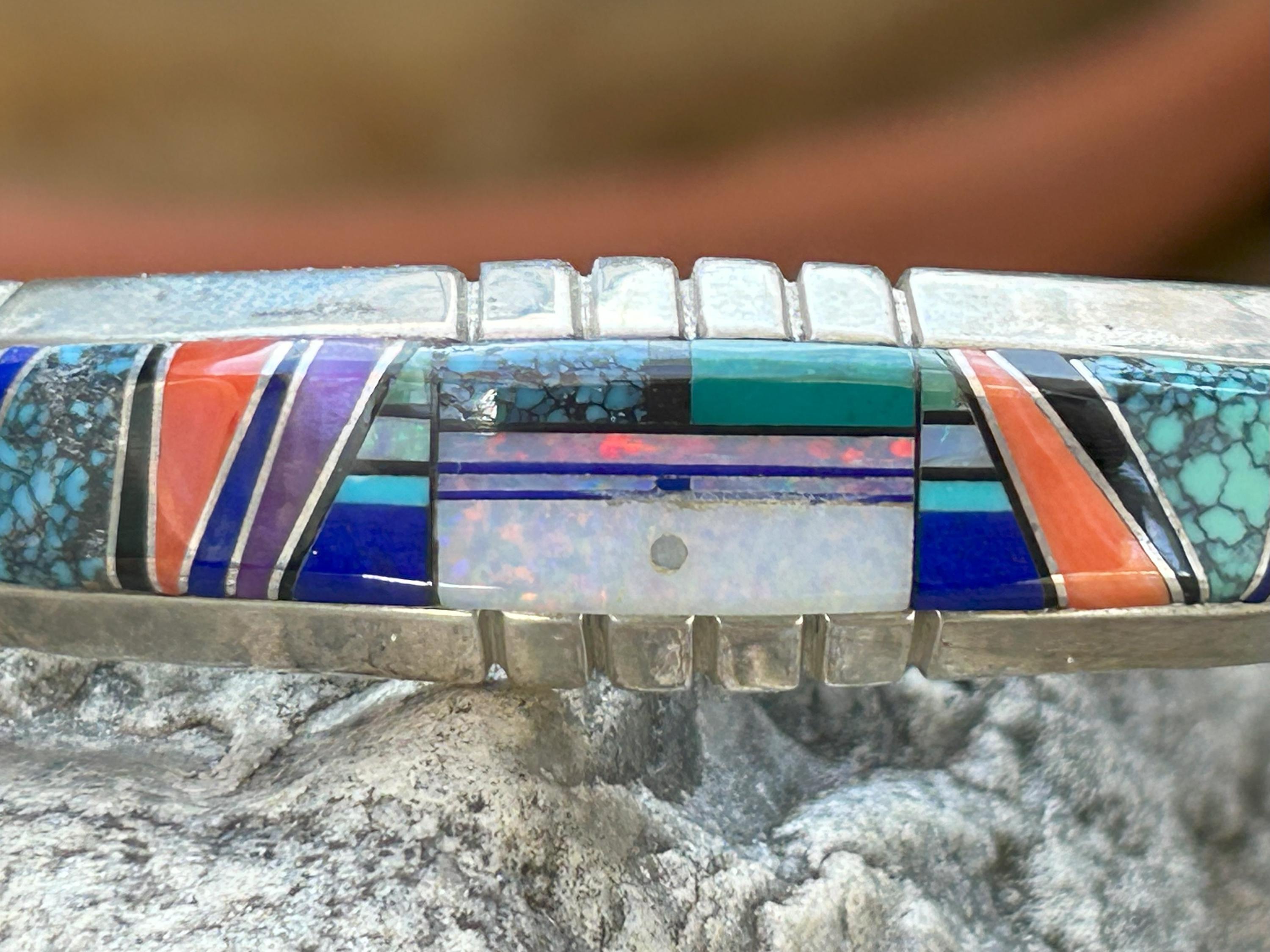 Navajo Multi-stone Inlay Bracelet Turquoise Spiny Oyster Lapis Lazuli ...