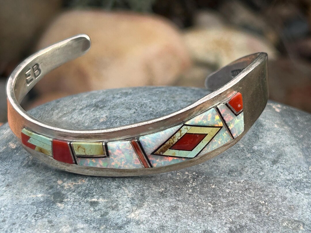 Ed Becenti Spiny Oyster, Opal, Turquoise Sterling Silver Cuff Bracelet ...