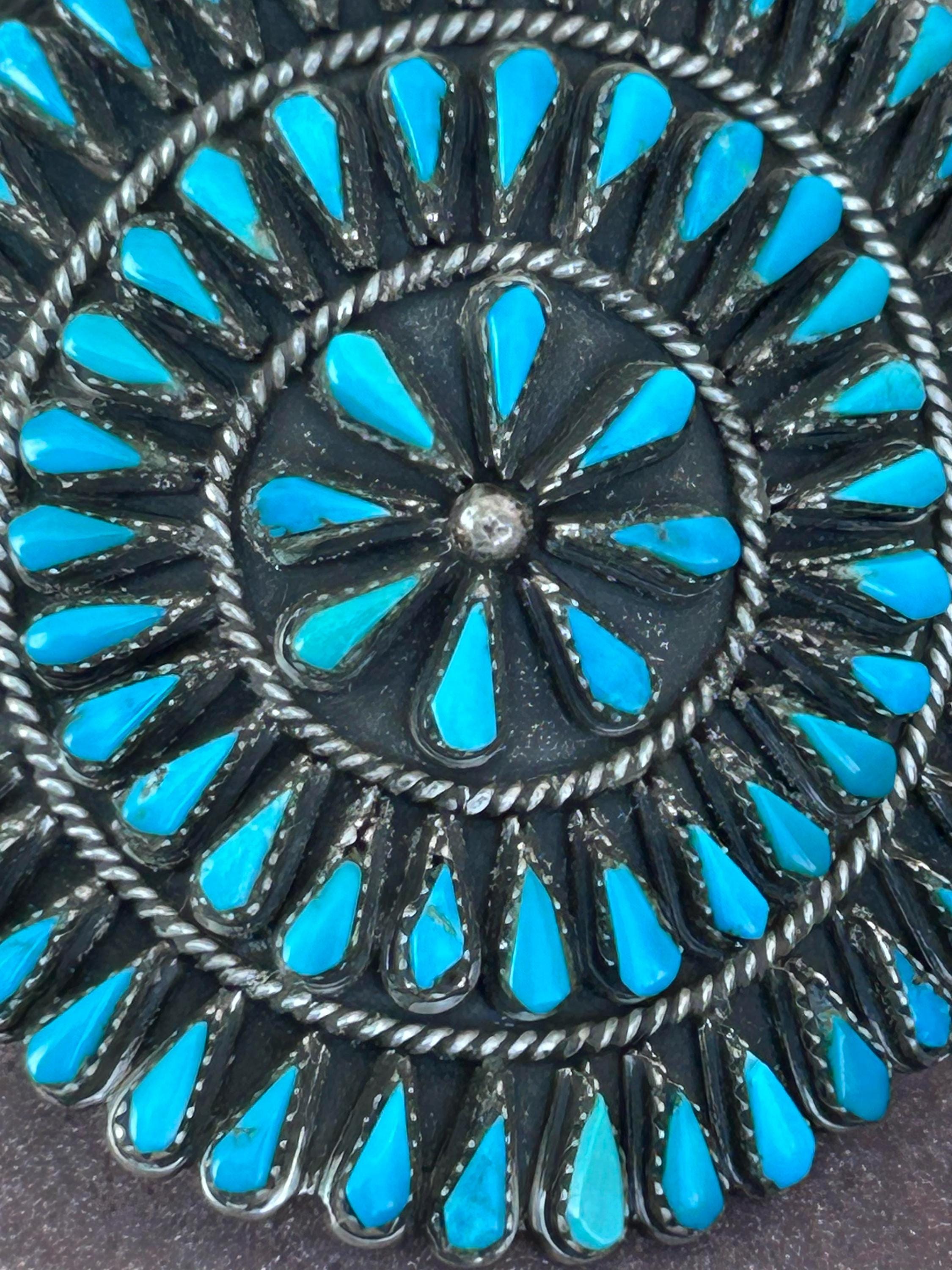 1960s Old Pawn Becenti Navajo Cluster Sterling Silver Turquoise Cuff ...