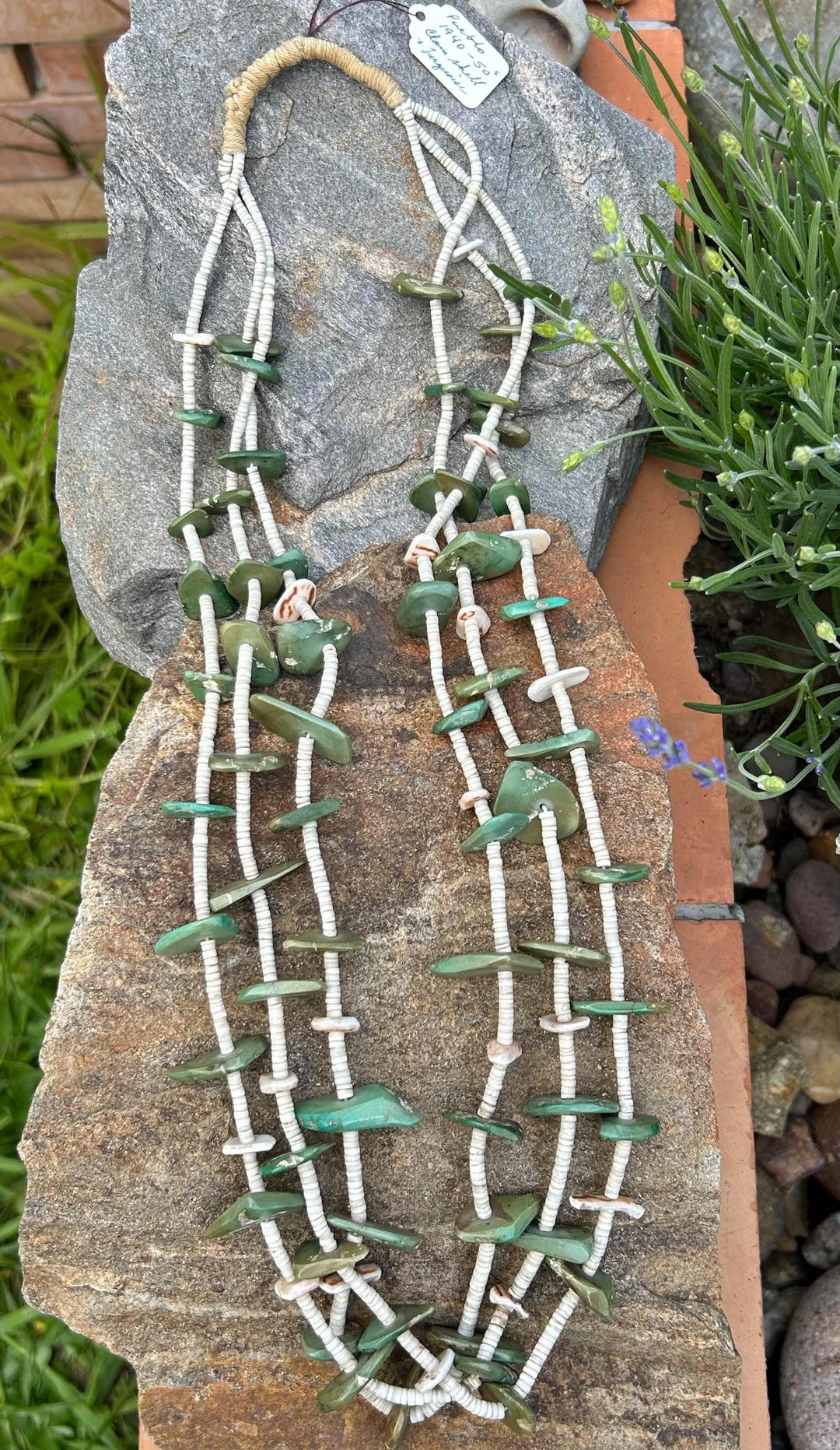 Pueblo Vintage 1940s/50s Green Turquoise and Clam Shell Three Strand ...