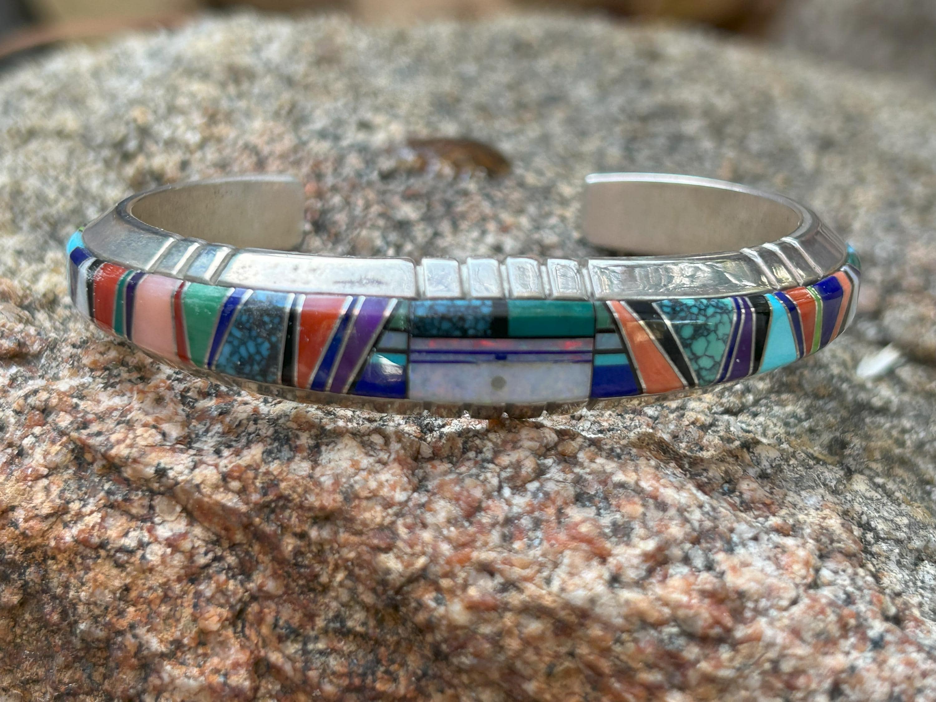Navajo Multi-stone Inlay Bracelet Turquoise Spiny Oyster Lapis Lazuli ...