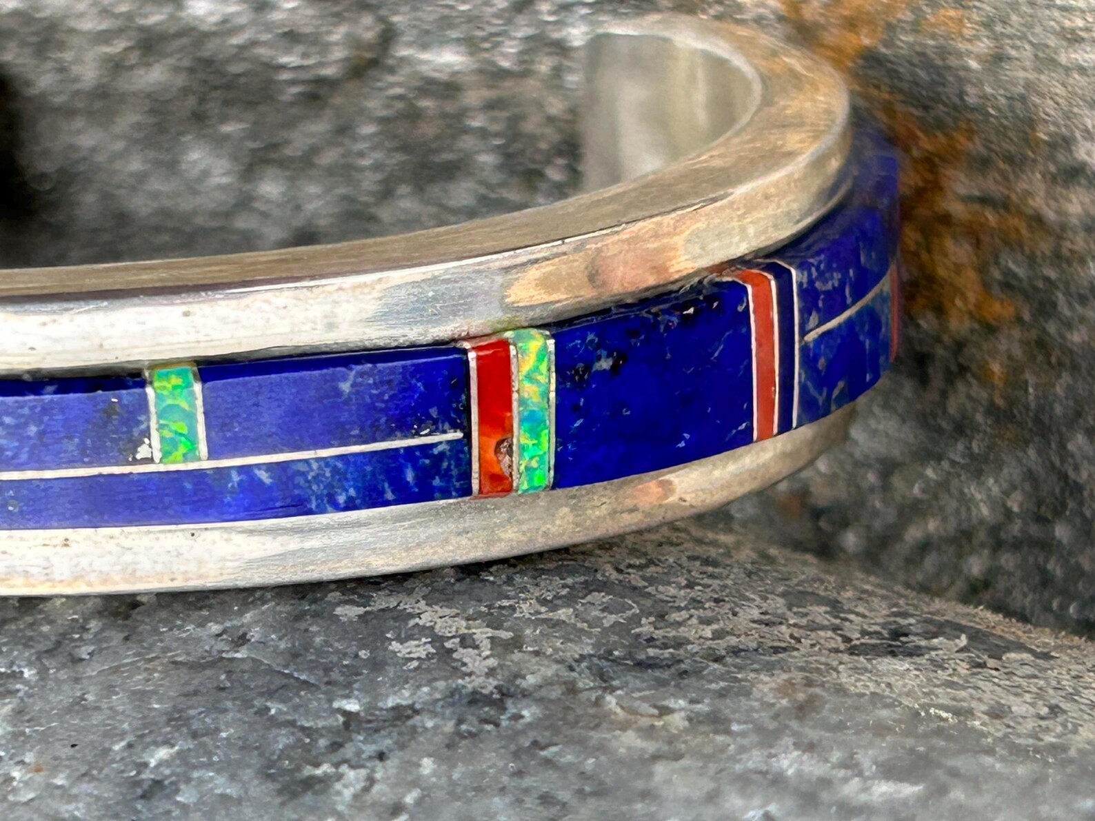 Navajo Multi-stone Inlay Bracelet Lapis Lazuli Coral Opal - Etsy