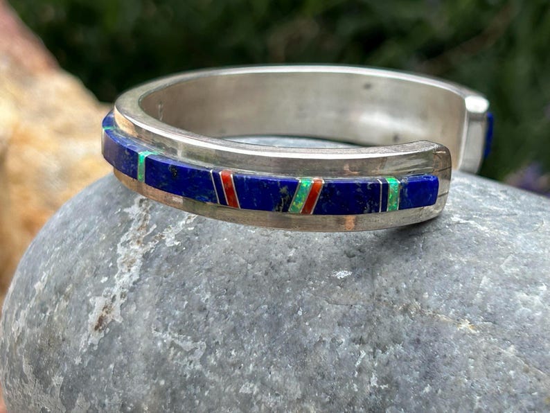 Navajo Multi-stone Inlay Bracelet Lapis Lazuli Coral Opal - Etsy