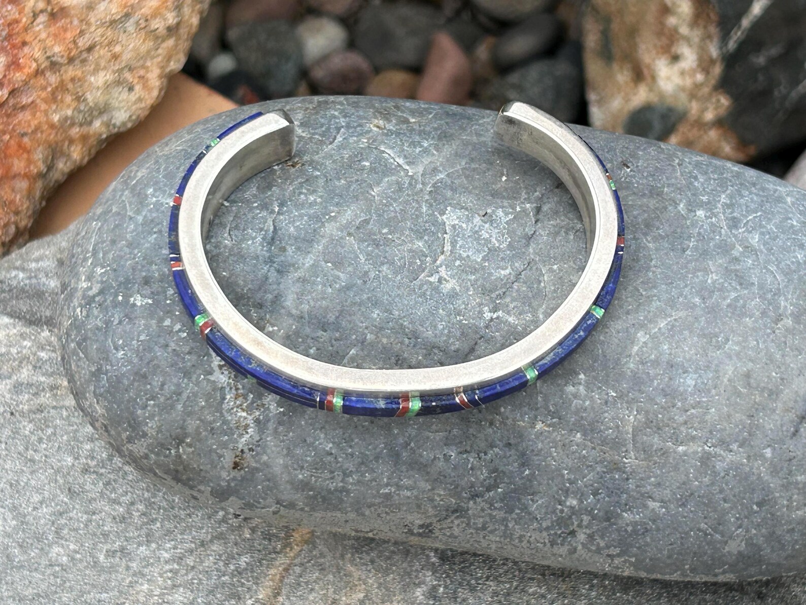 Navajo Multi-stone Inlay Bracelet Lapis Lazuli Coral Opal - Etsy