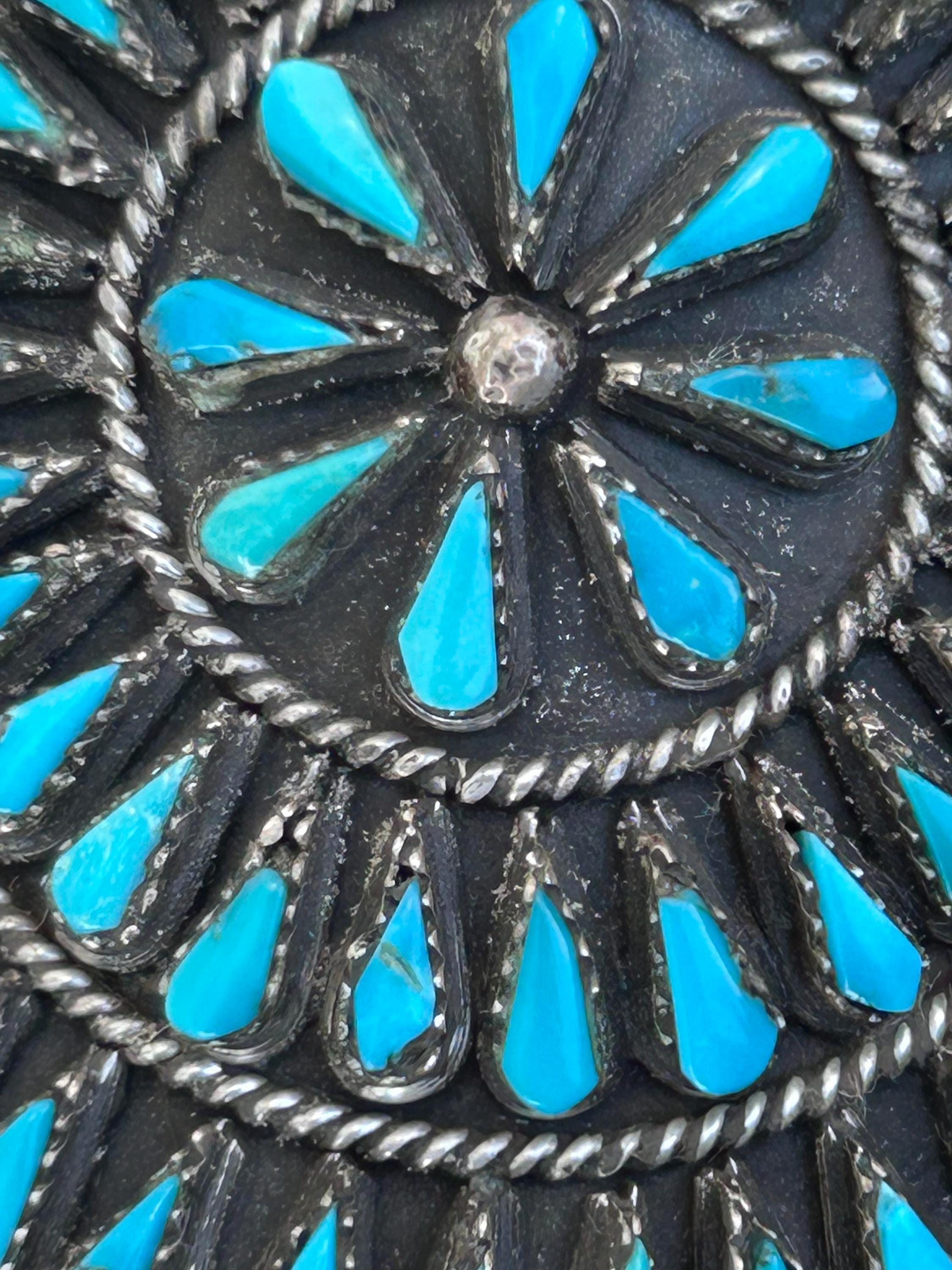 1960s Old Pawn Becenti Navajo Cluster Sterling Silver Turquoise Cuff ...