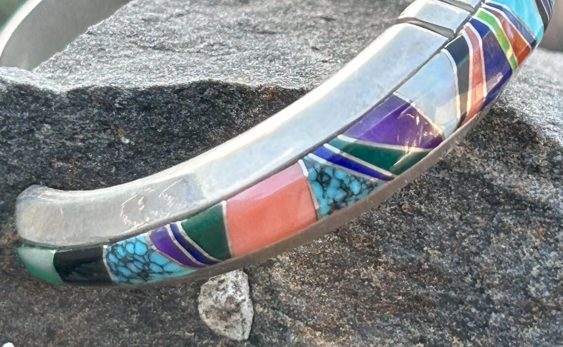 Navajo Multi-stone Inlay Bracelet Turquoise Spiny Oyster Lapis Lazuli ...