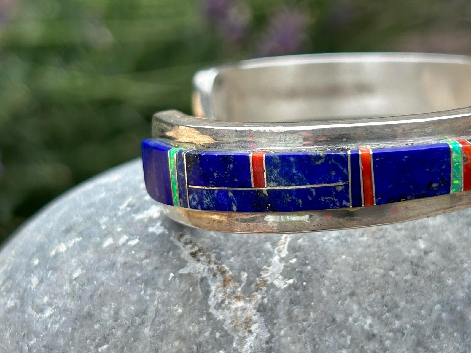 Navajo Multi-stone Inlay Bracelet Lapis Lazuli Coral Opal - Etsy