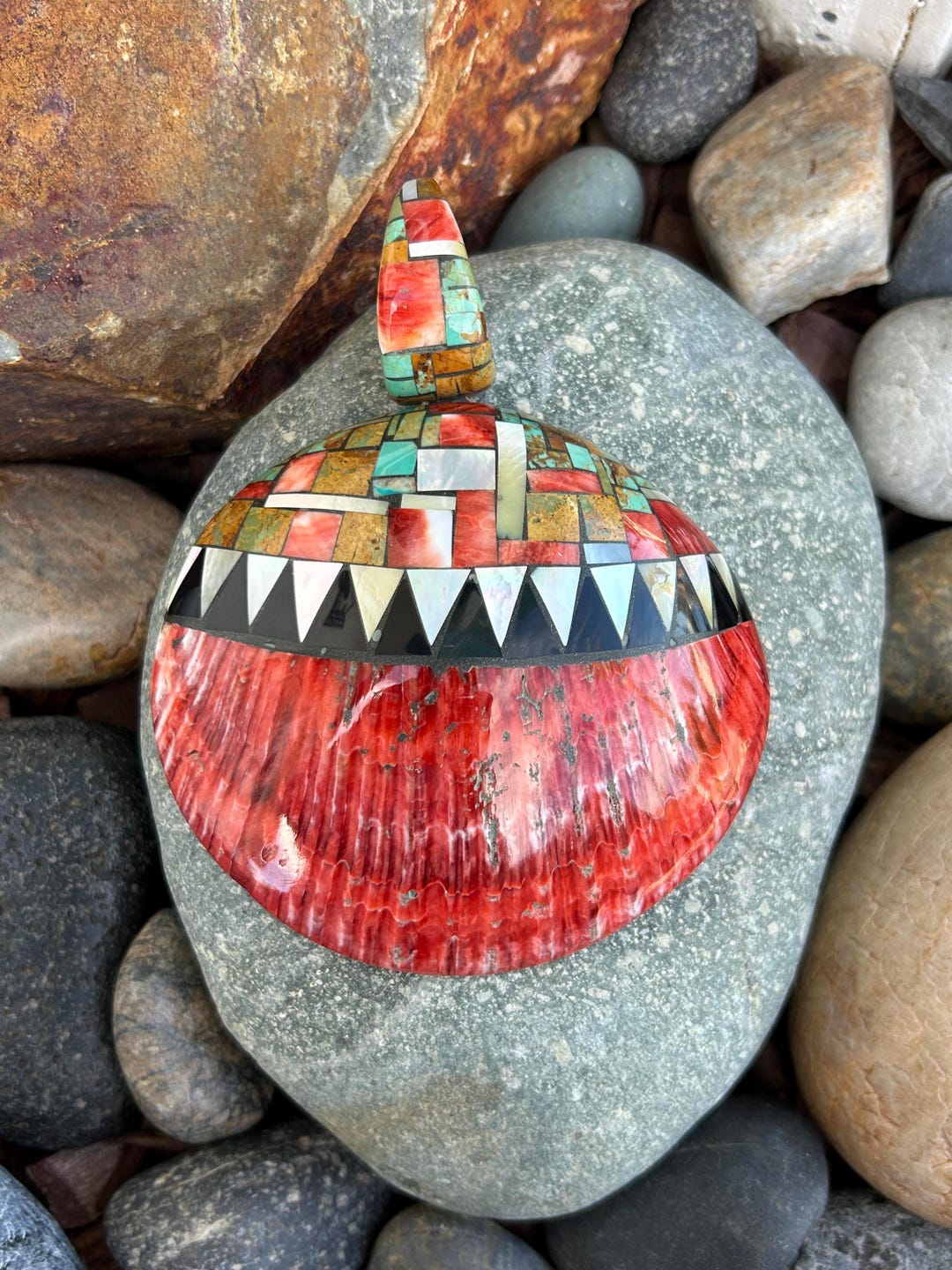 Vintage Santo Domingo Spiny Oyster Shell, Multi Stone Pendant - Etsy