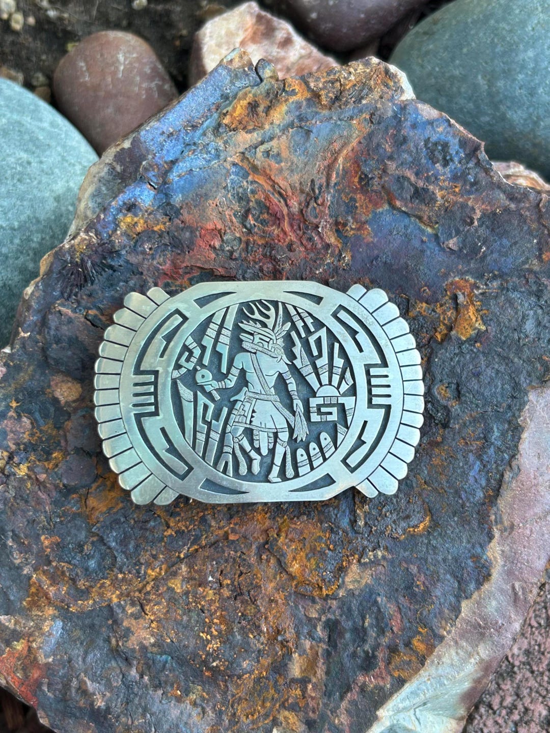 Hopi Sterling Silver Vintage Belt Buckle – Kachina Design by Verden ...
