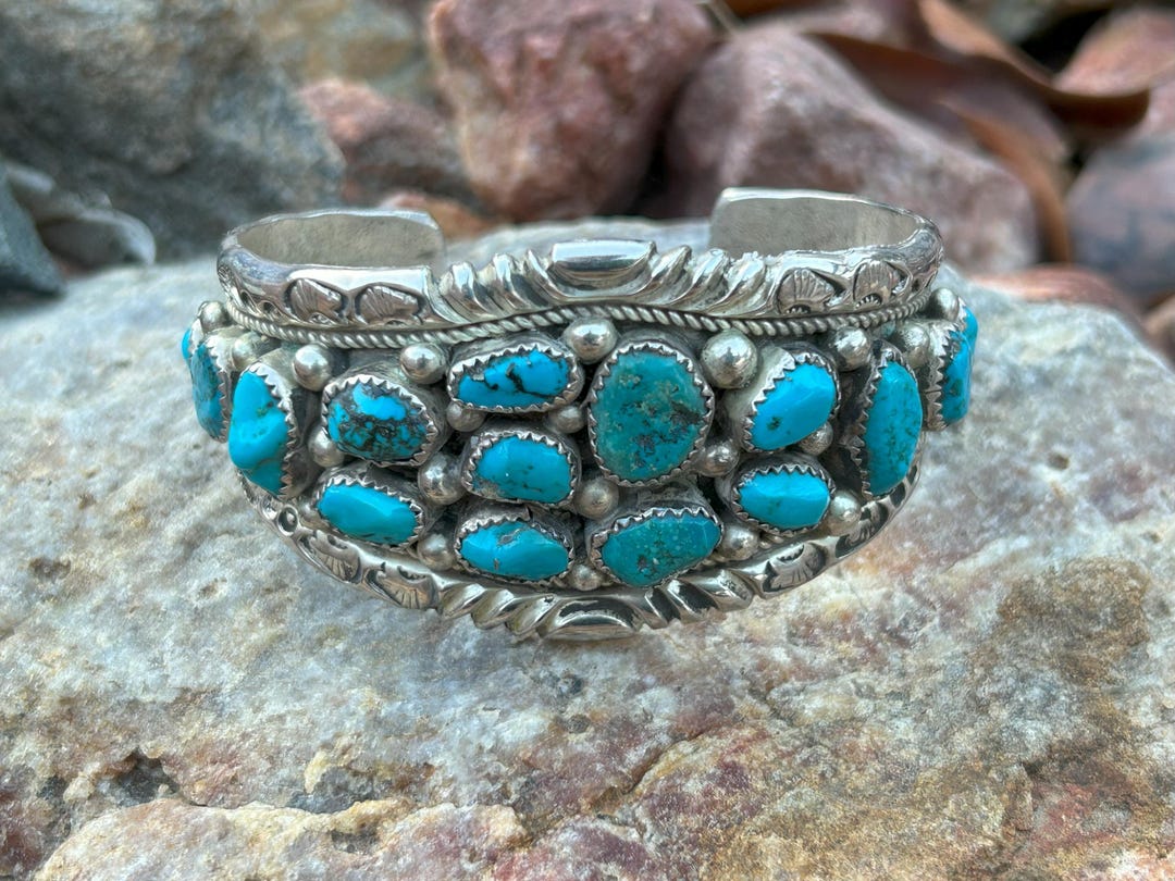 Old Pawn Navajo Cuff Sterling Silver and Turquoise Bracelet - Etsy