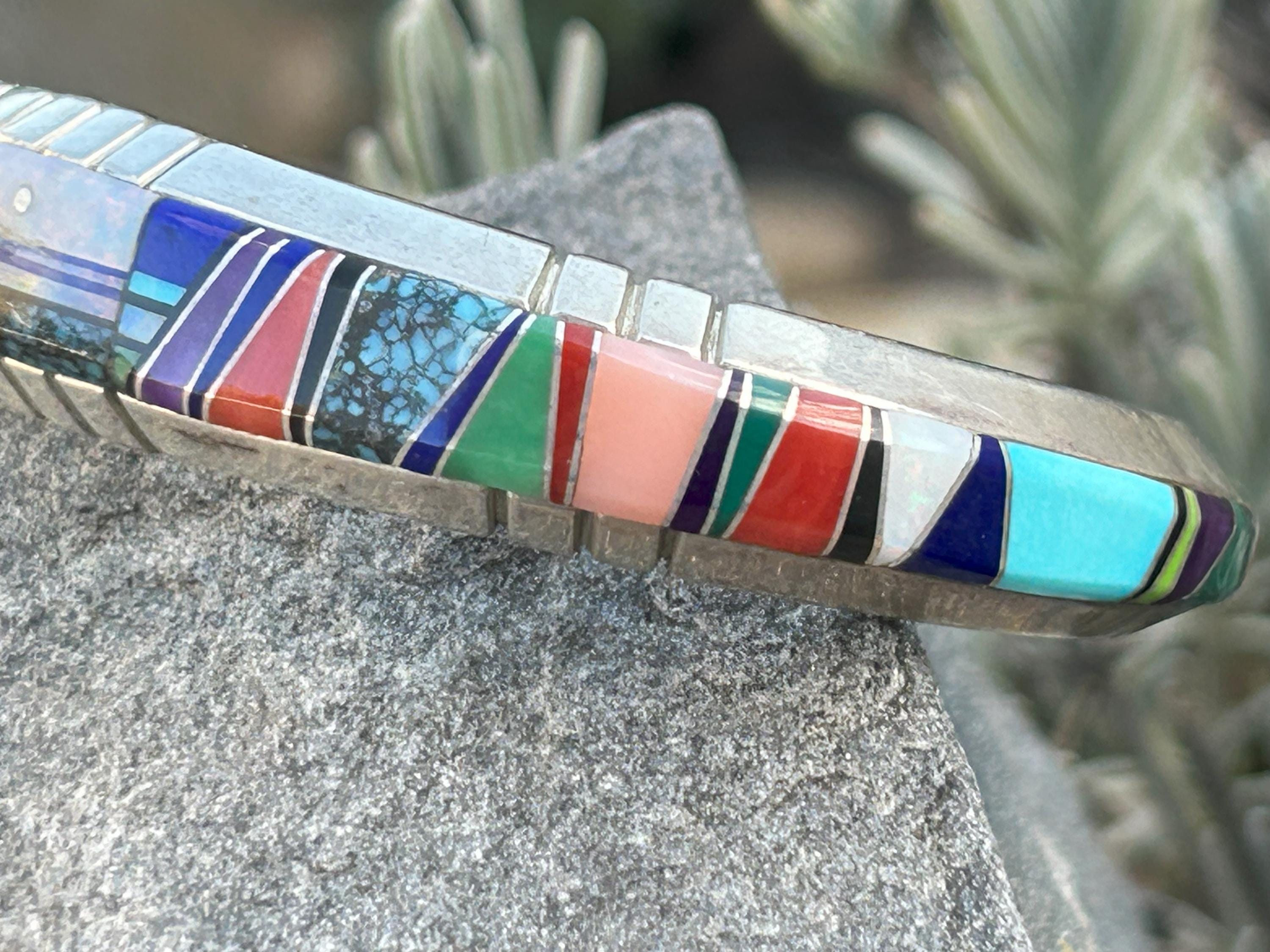 Navajo Multi-stone Inlay Bracelet Turquoise Spiny Oyster Lapis Lazuli ...
