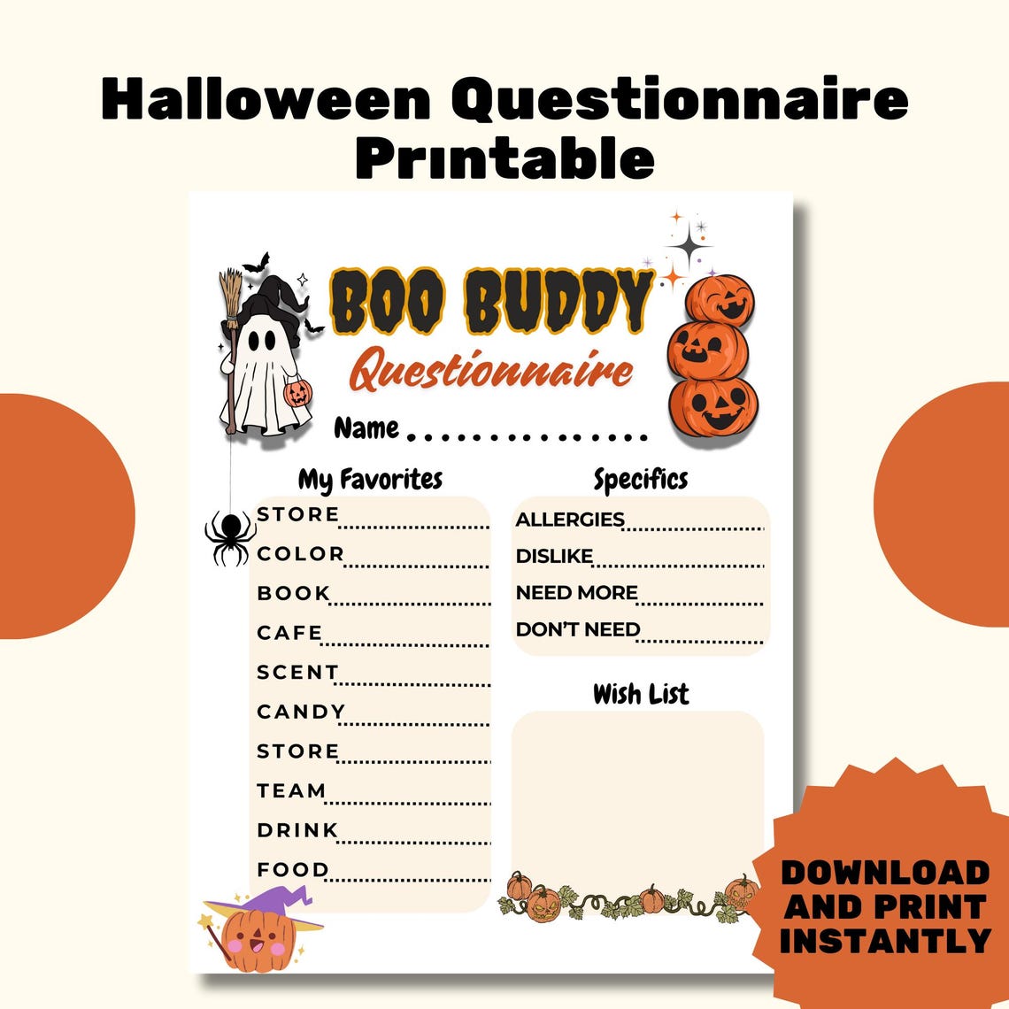 Boo Buddy Questionnaire for Halloween Coworker Questions Staff ...
