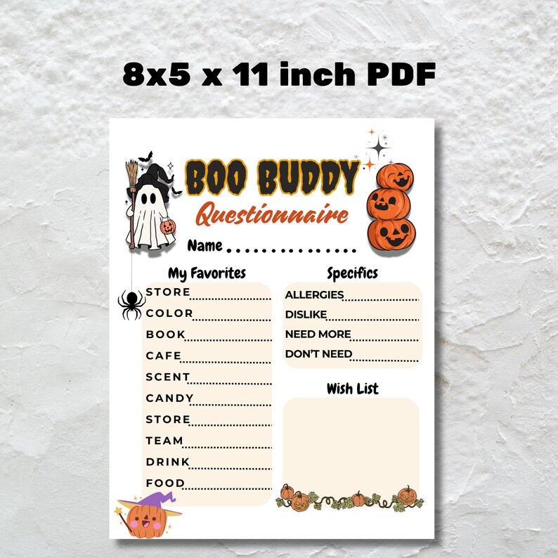 Boo Buddy Questionnaire for Halloween Coworker Questions Staff ...