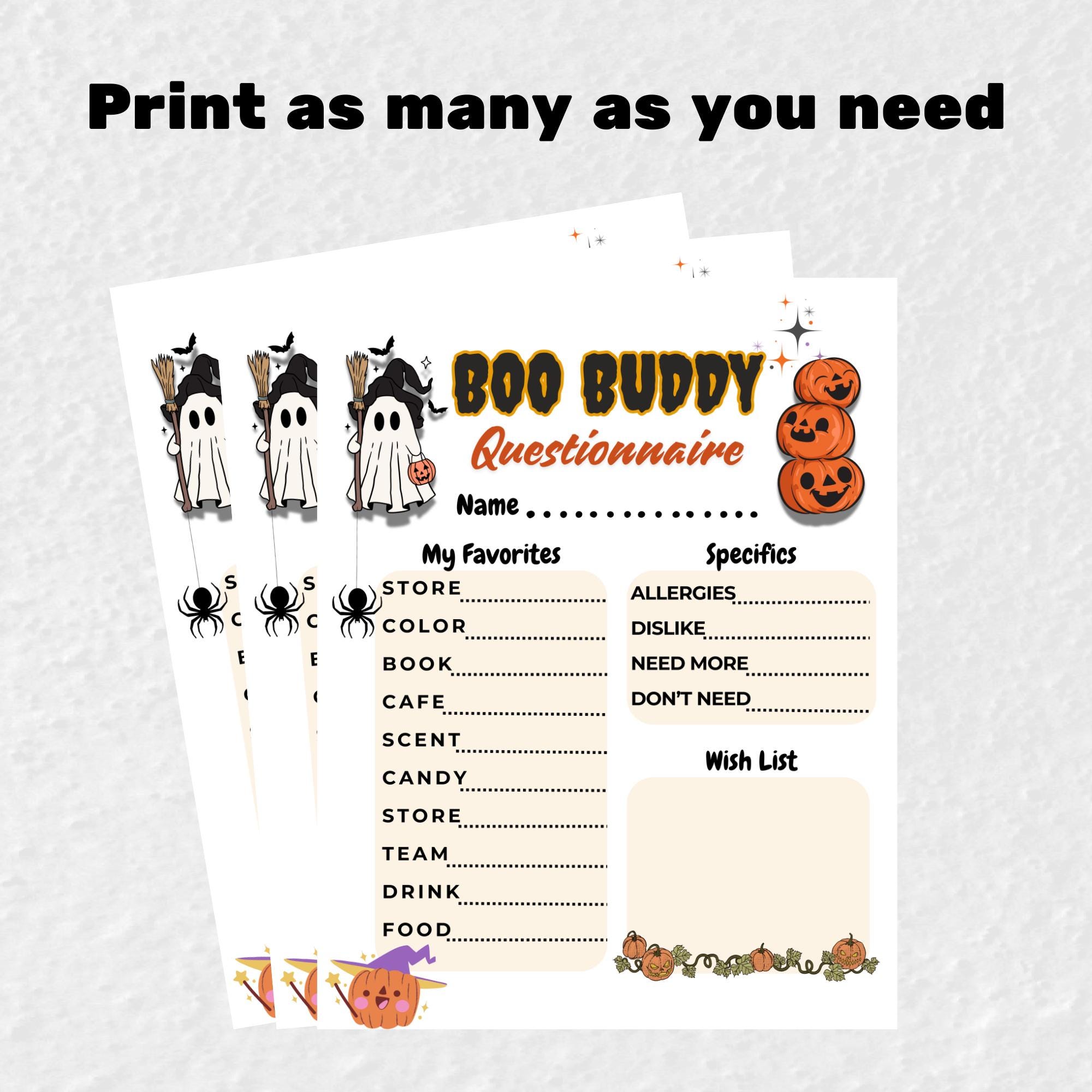 Boo Buddy Questionnaire for Halloween Coworker Questions Staff ...