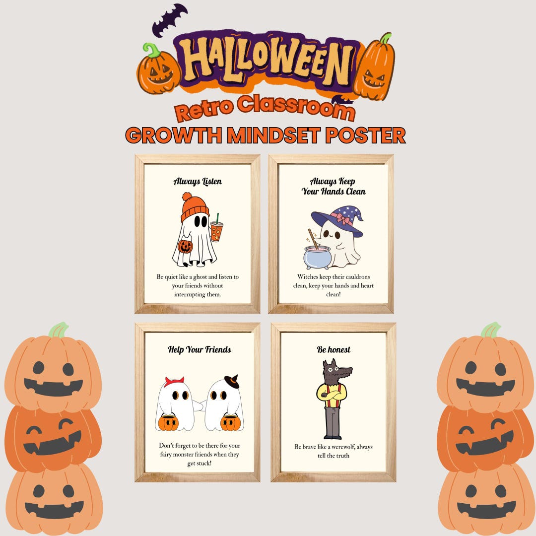 Halloween Themed Growth Mindset Poster V2, Sweet and Spooky Classroom ...